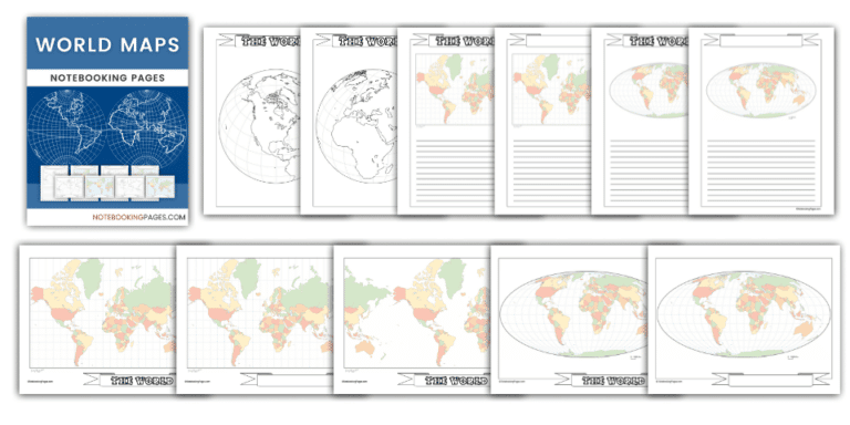 World Maps Notebooking Pages - NotebookingPages.com